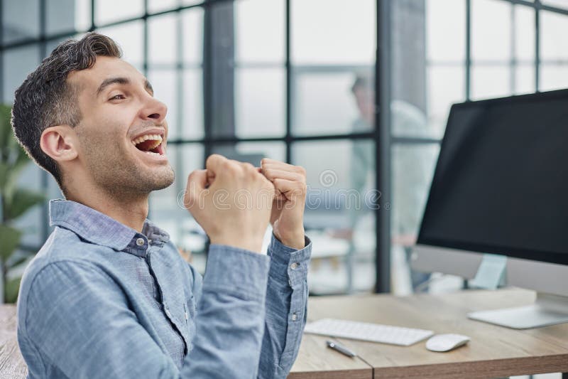 Side View Ceo Businessman Using Typing on Computer Pc Laptop Working in ...