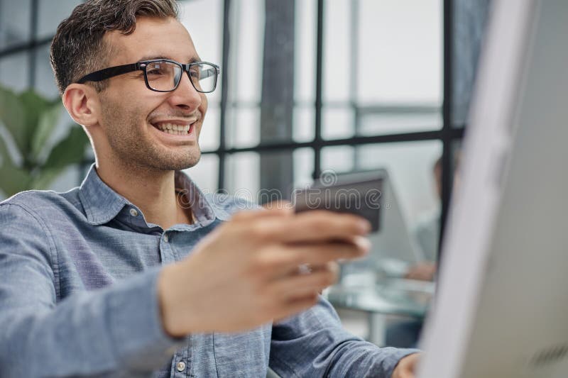 Side View Ceo Businessman Using Typing on Computer Pc Laptop Working in ...
