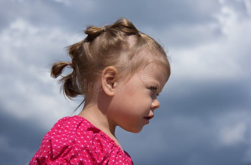 Side View of Child Looking Aside on the Blue Sky Stock Image - Image of ...