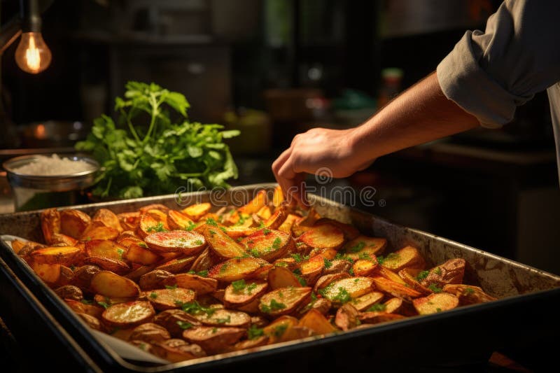 Side View of Chips with Human Hand on the Stock Illustration ...