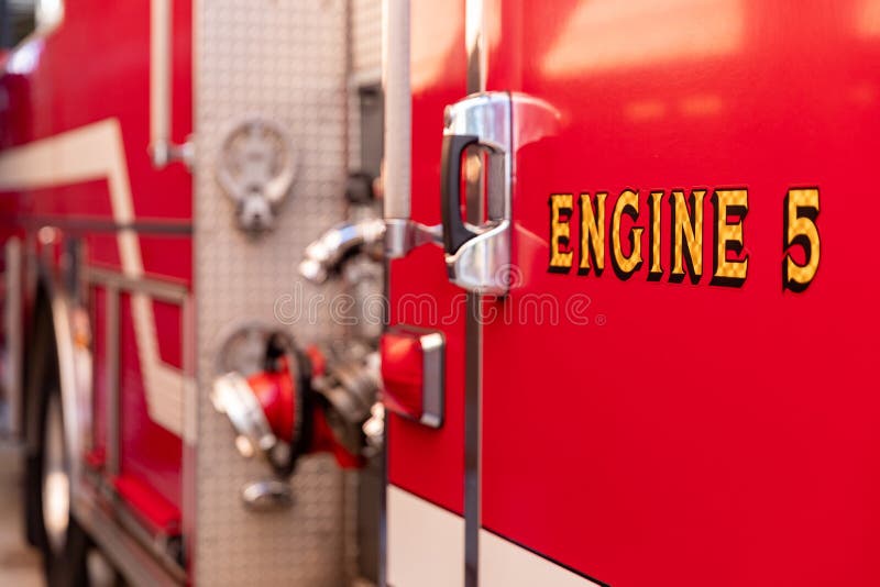 Side View of a Clean Red Fire Engine Stock Photo - Image of save, shiny ...