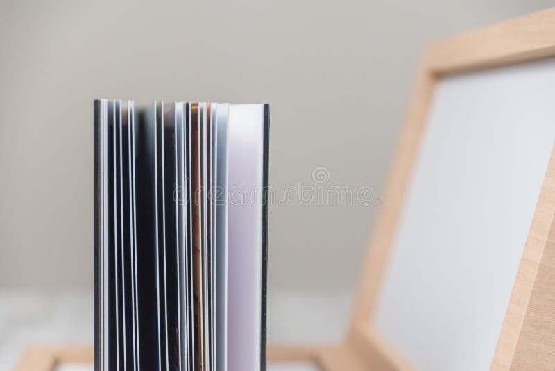 Side View Close Up of Thick and Rigid Wedding Album Pages in a Book ...