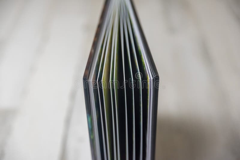 Side View Close Up of Thick and Rigid Wedding Album Pages in a Book ...