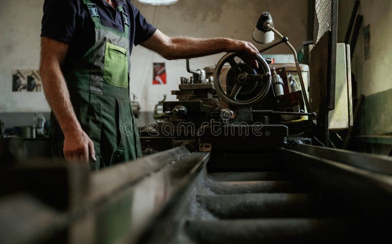 Side View. Close-up of Worker S Hands Operating Industrial Machinery in ...