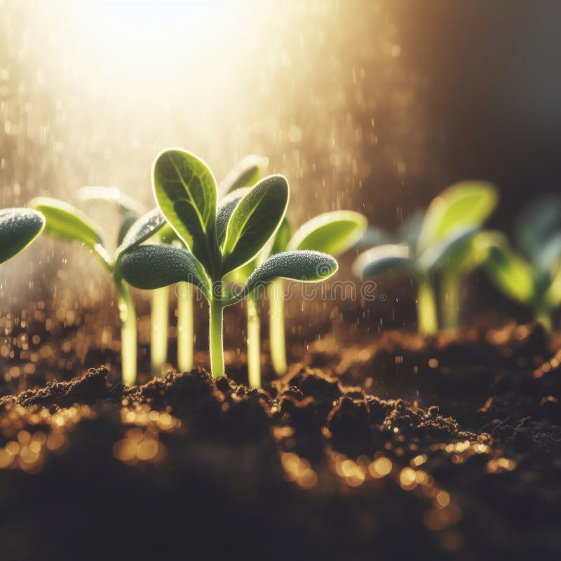 The Side View Close Up of Young Growth Sprouts from the Ground Under ...