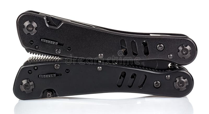 Side View of Closed Black Multipurpose Knife Isolated on White ...