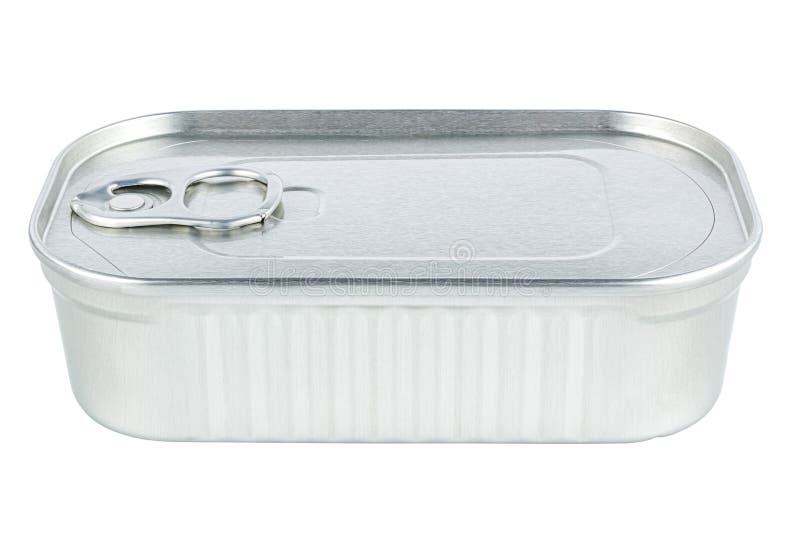 View of Closed Rectangular Tin Can Isolated on White Background. Cut ...