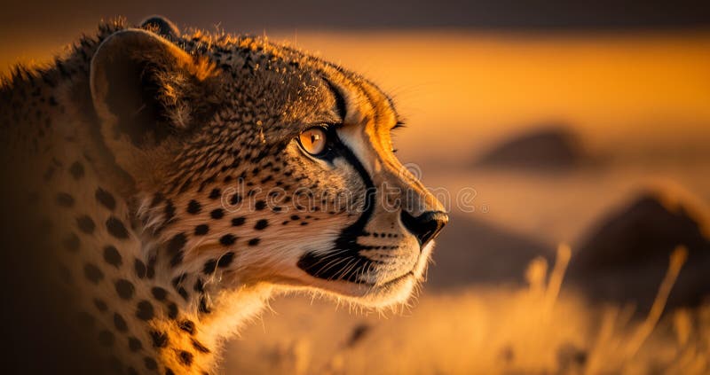Side View Closeup Photo of a Cheetah Face Stock Illustration ...