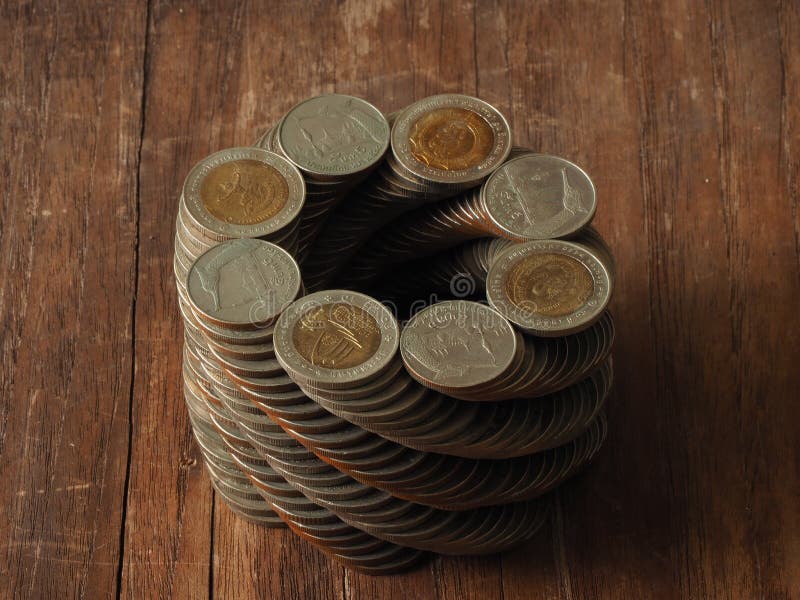 Side View of the Coin is Stacked in a Spiral. Stock Image - Image of ...