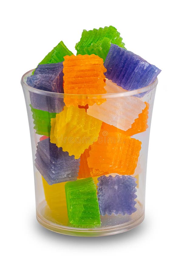 Side View of Colorful Crispy Jelly in Transparent Plastic Container ...
