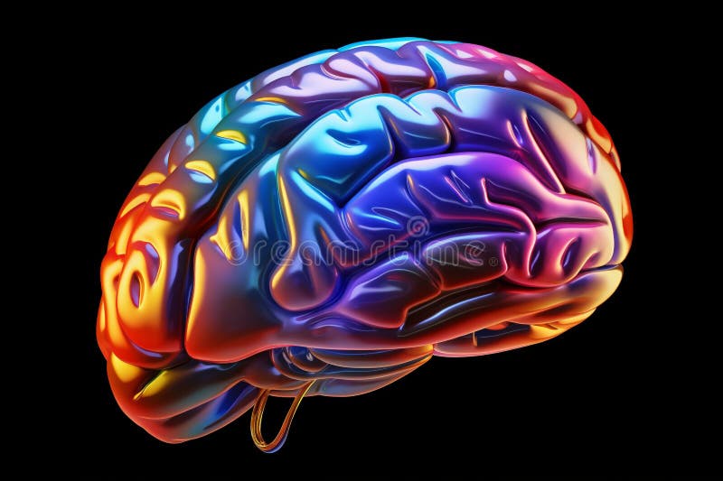 A Side View of a Colorful Isolated, Illuminated Brain on a Black ...