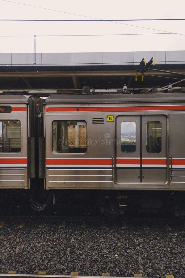 Side View of Commuter Train Car at Urban Station Platform Stock Photo ...