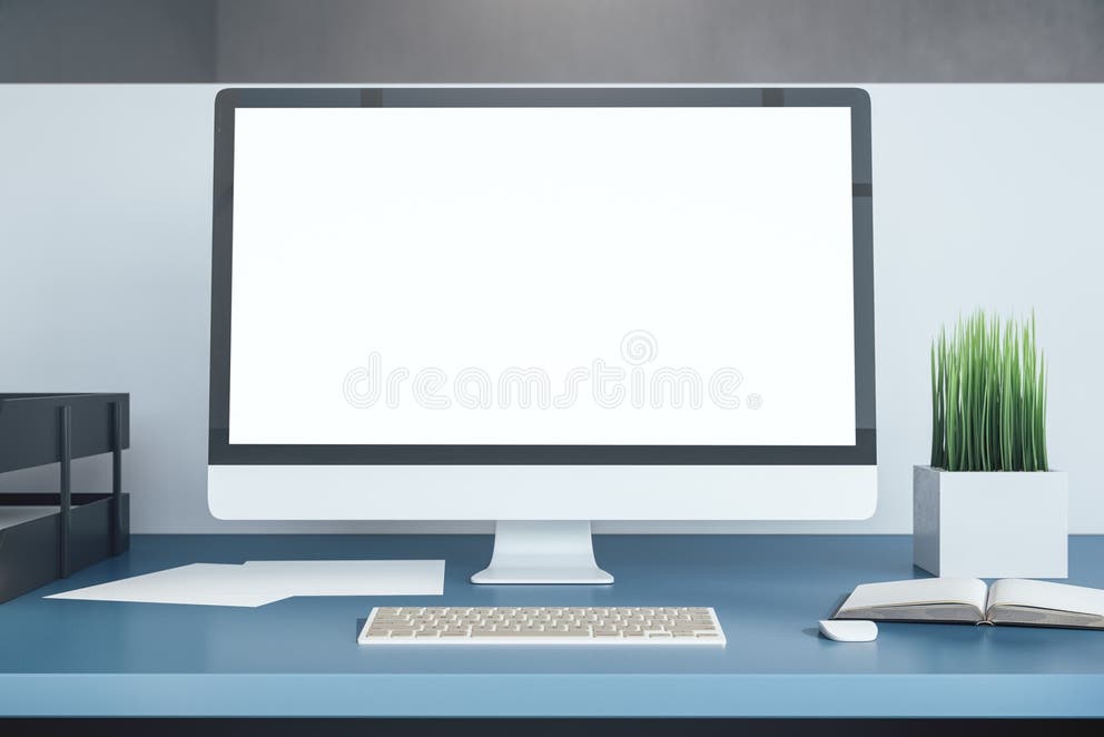 Side View Computer with Blank White Screen Stock Illustration ...