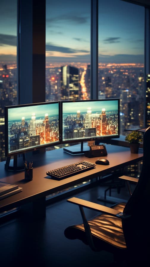 A Side View from a Computer Desk in a Modern Corporate Office Stock ...