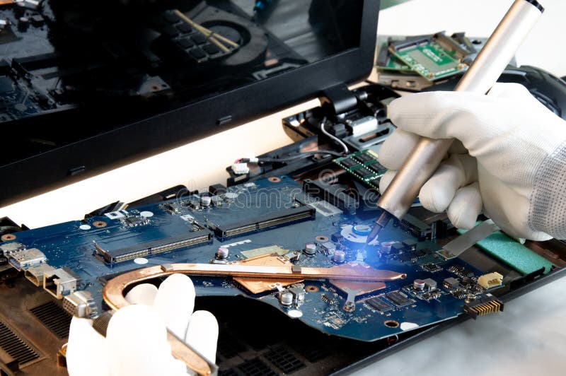 Side View of Computer Motherboard Repairman Stock Photo - Image of tool ...