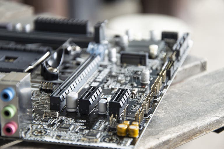 Side View of the Computer Motherboard Stock Image - Image of electronic ...