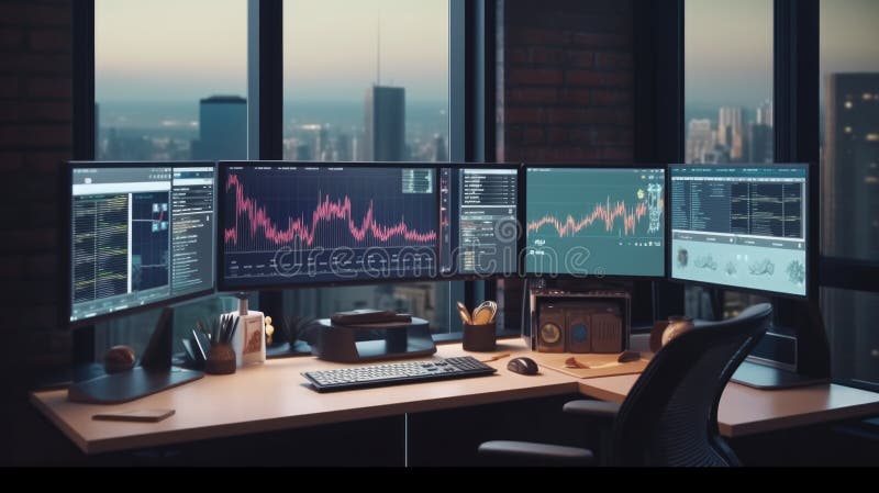 The Side View from a Computer with Multiple Screens Displaying Social ...