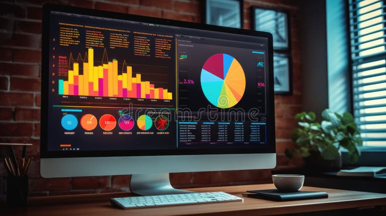 The Side View of a Computer Screen Displaying Multiple Financial ...