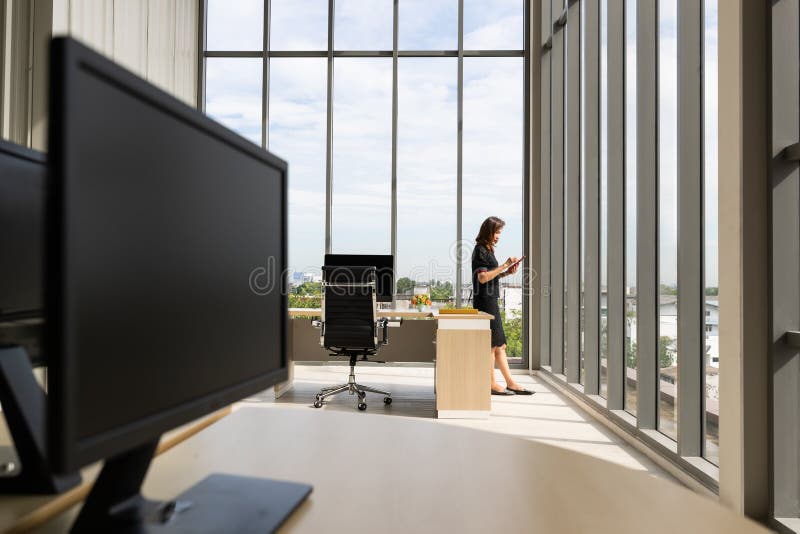 Side View of Computer, There is Businesswoman Stock Photo - Image of ...