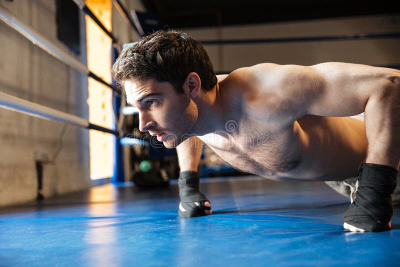 Side View of Concentrated Boxer Doing Push Ups Stock Image - Image of ...