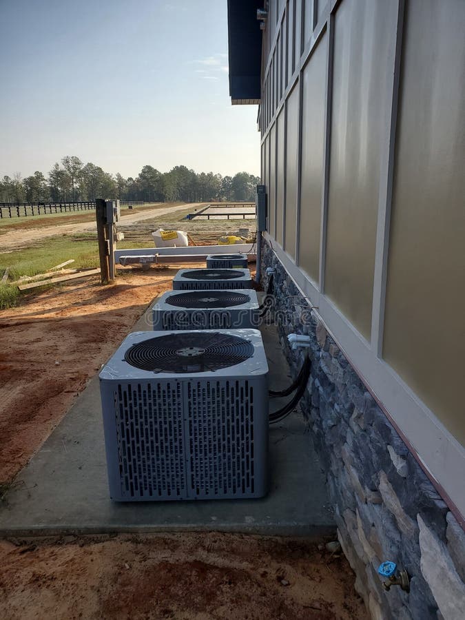 Side View of Condensers Outside Commercial Building Stock Image - Image ...