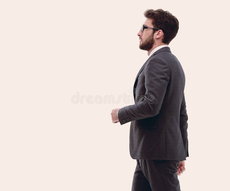 Side View Confident Businessman Goes Forward. Stock Photo - Image of ... Side View Confident Businessman Goes Forward. Stock Photo - Image of ...
