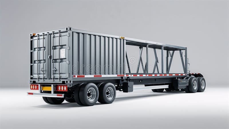 Side View of a Container Chassis Trailer with Empty Frame and Wheels ...