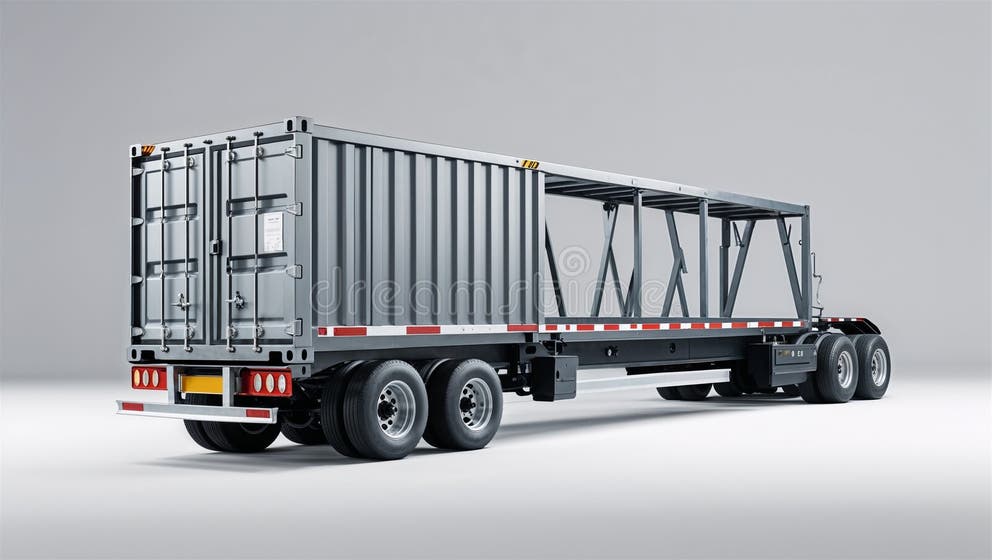 Side View of a Container Chassis Trailer with Empty Frame and Wheels ...