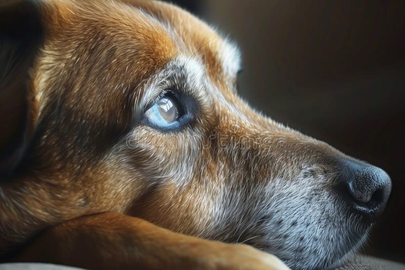 Side View of a Contemplative Dog with a Focus on the Eye Stock Image ...