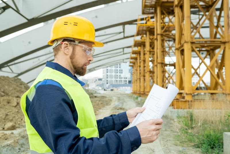 Side View of Contemporary Engineer with Sketch Stock Image - Image of ...