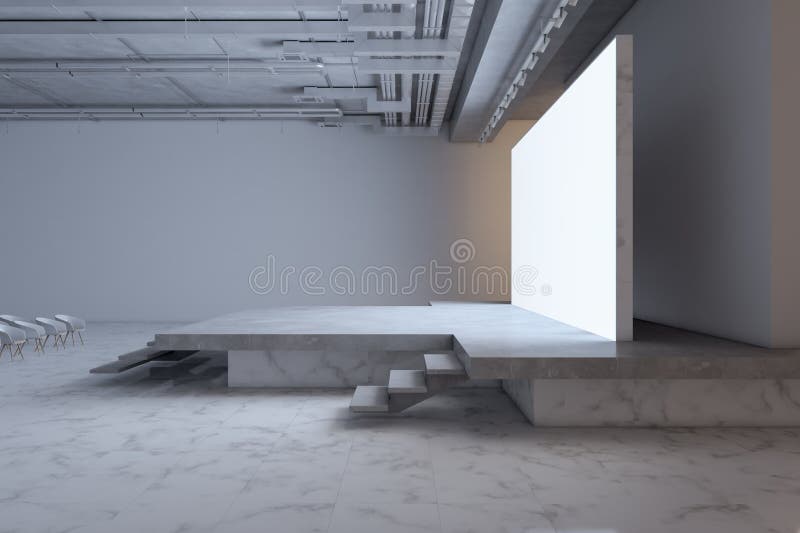 Side View of Contemporary Luxury Auditorium with Stage and Blank White ...