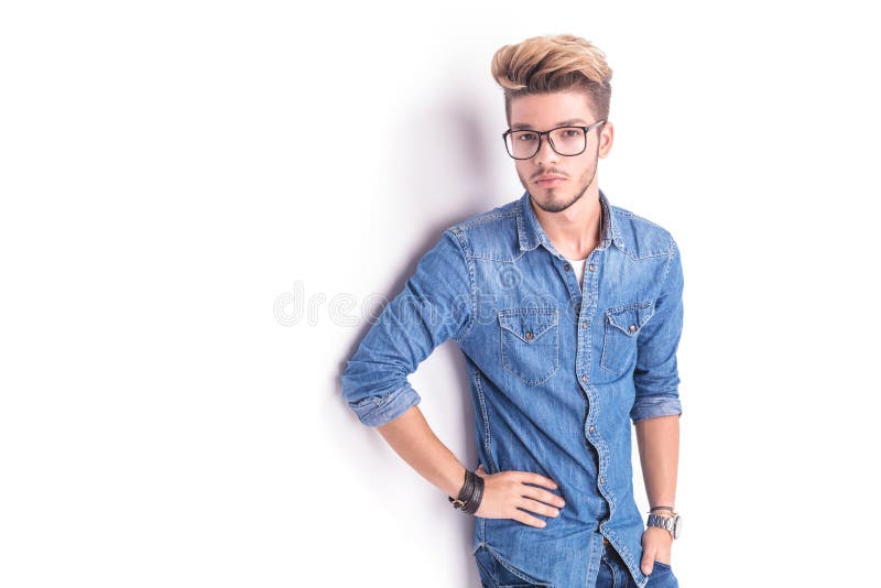 Side View of a Cool Man with Glasses Standing Stock Photo - Image of ...