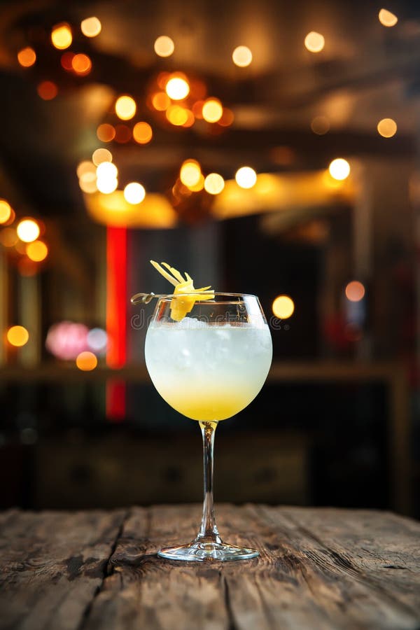 Cool Fresh Cocktail with Ice on the Wooden Table Stock Photo - Image of ...