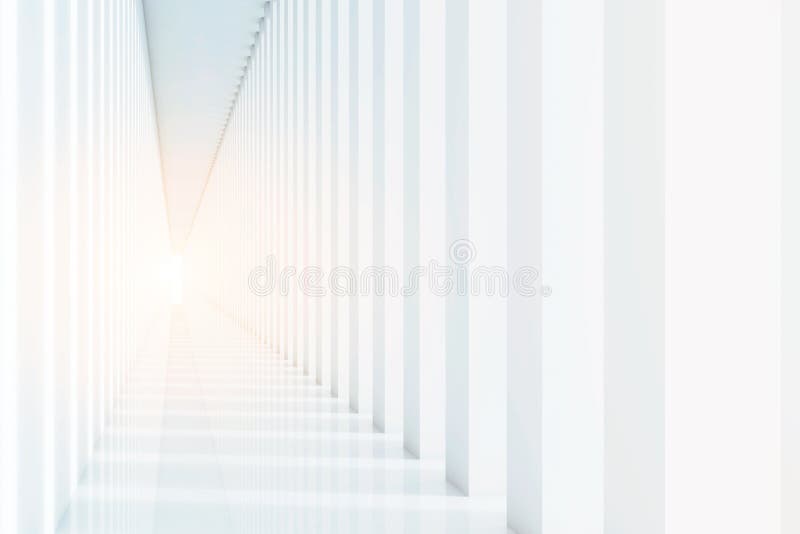 Side View of Corridor: White Columns, Floor, Toned Stock Illustration ...