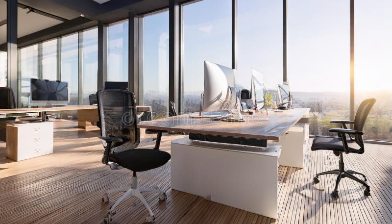 Side View on Cozy Workspace with Modern Computers and Office Tools on ...