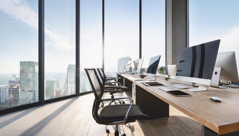 Side View on Cozy Workspace with Modern Computers and Office Tools on ...