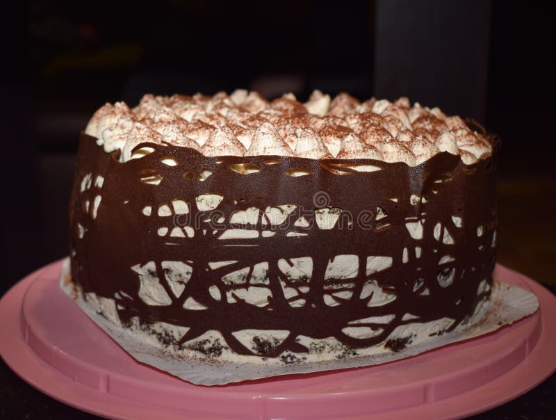 Side View of Cream Cheese Chocolate Cake Stock Photo - Image of cookie ...