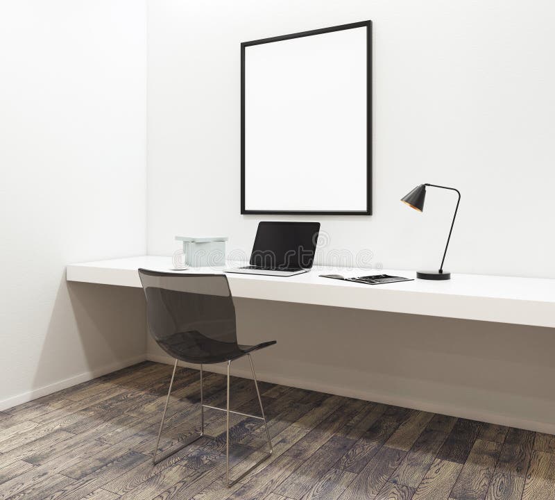 Desktop with Empty Laptop in Modern Interior Stock Image - Image of ...