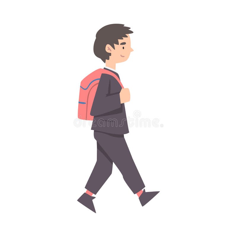 Side View of Cute Boy Walking with Backpack Cartoon Style Vector ...