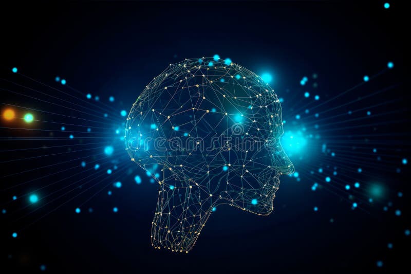 Side View of a Cyborg Head Covered with Neural Network. Stock ...