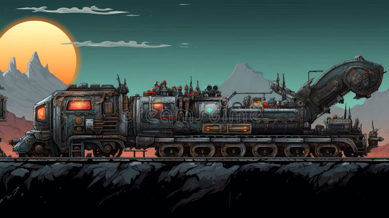 Apocalyptic Steam Train with Massive Engine and Red Star - Pixelart ...