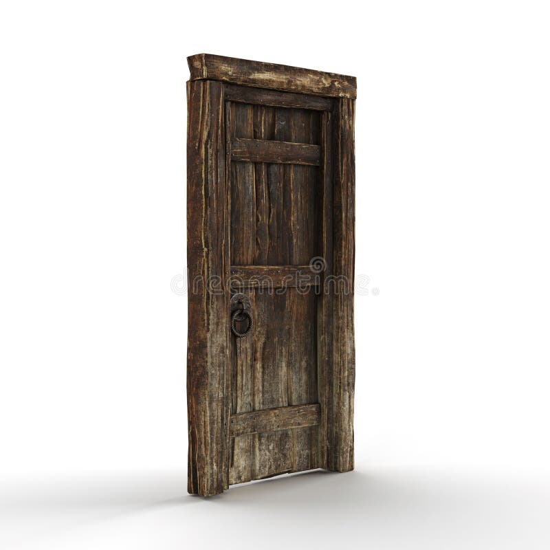 Side View of a 3D Rendered Old Door with a Latch Stock Illustration ...
