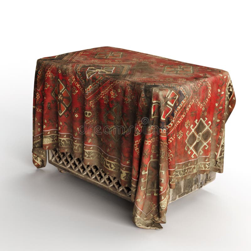 Side View of a 3D Rendered Wooden Storage Box with a Traditional Red ...