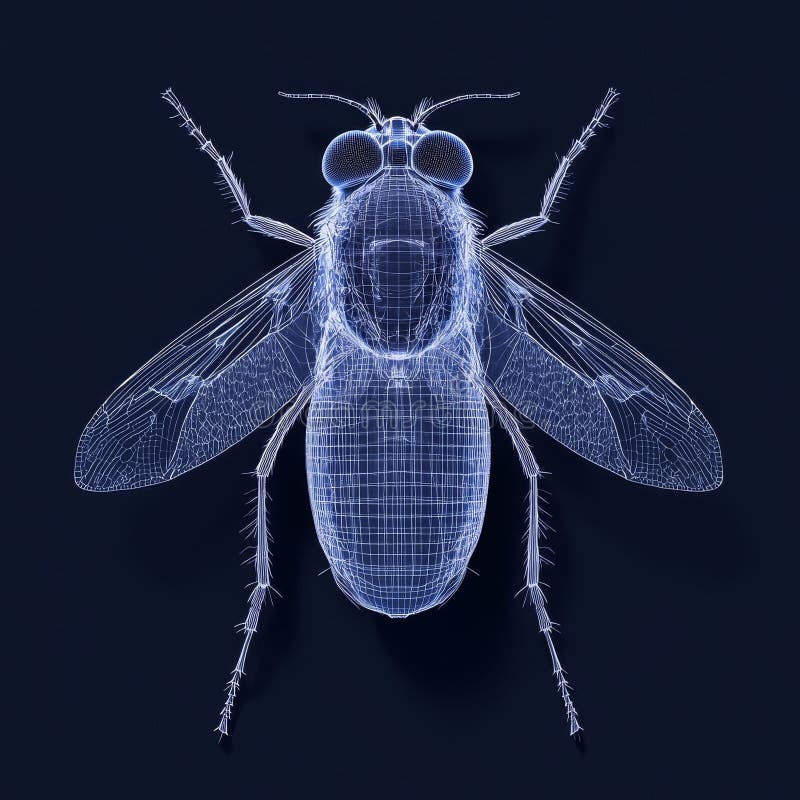 Side View 3D Rendering of a Fly Insect with a Transparent Wing. Stock ...
