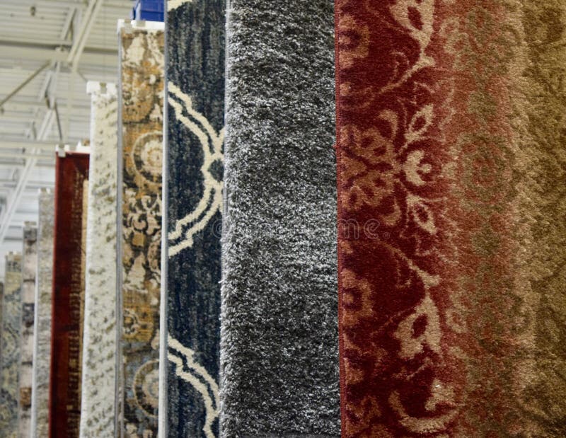 Side View of Decorative Rug Patterns in an Interior Design Store Stock ...