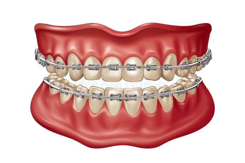 Side View of a Dental Model with Orthodontic Braces Applied, Showcasing ...