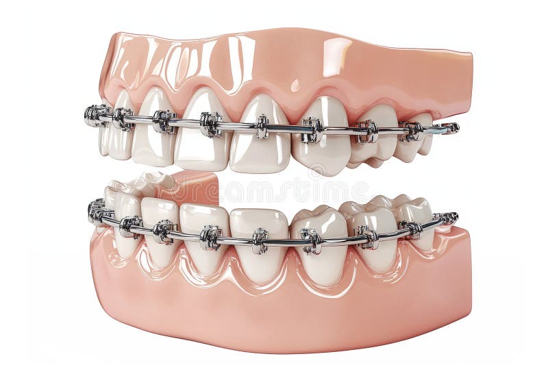 Side View of a Dental Model with Orthodontic Braces Applied, Showcasing ...