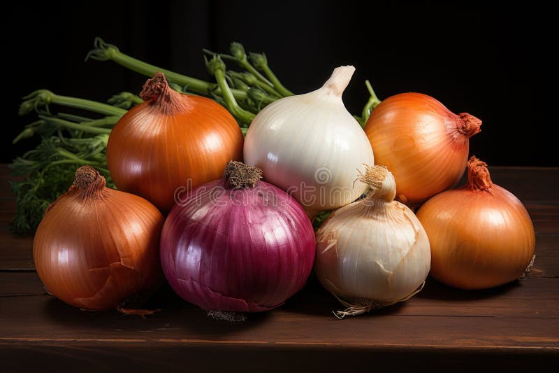 Side View of Different Types of Onion in the Brown Background with Copy ...