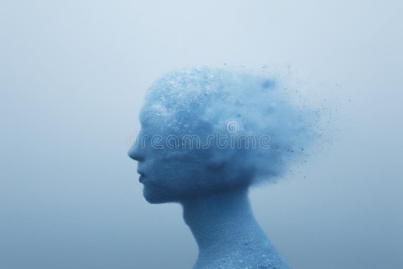 Dissolving Human Head Transforming into Particles, Memory Loss Concept ...