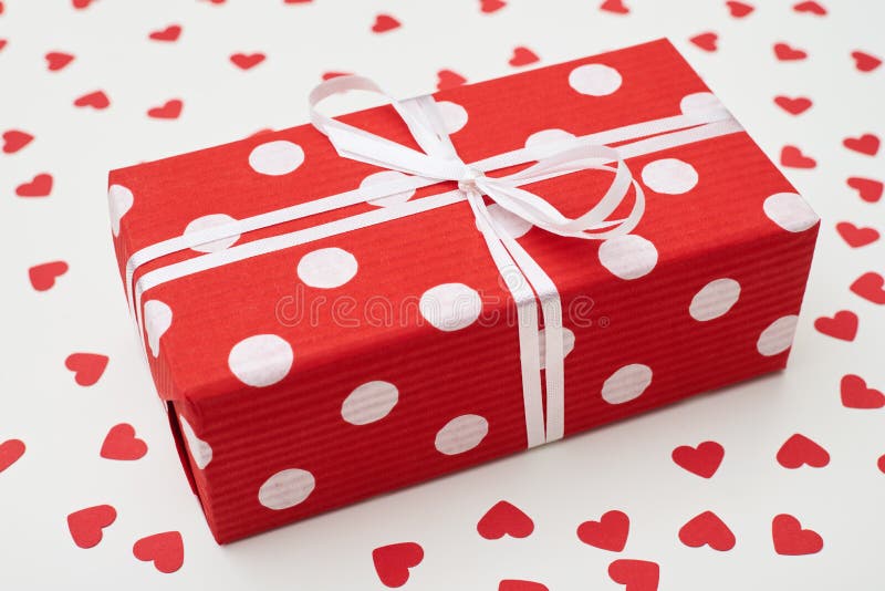 Side View of Dotted Gift Box with White Ribbon Stock Image - Image of ...